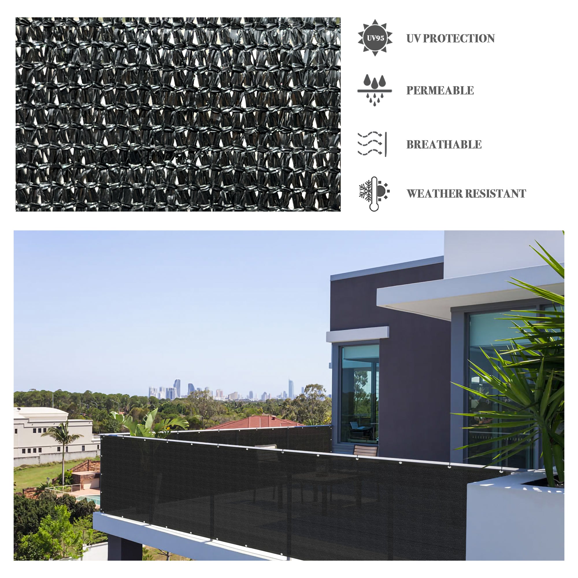 Commercial Balcony Windscreen Fence Privacy Screen Cover – Black ...