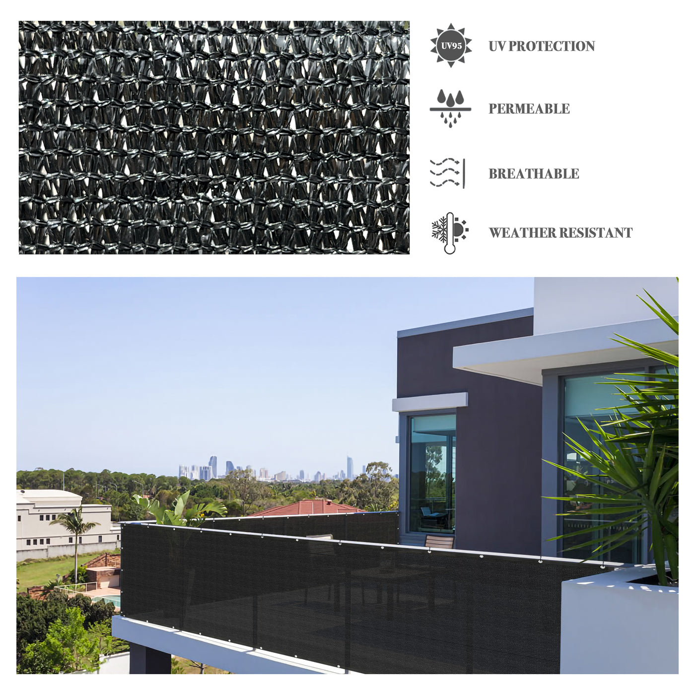 Commercial Balcony Windscreen Fence Privacy Screen Cover – Black ...